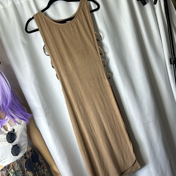 Monaco Dresses Velvet Like Soft Camel Tan With Side Slits And Cut Outs Sexy Dress Poshmark